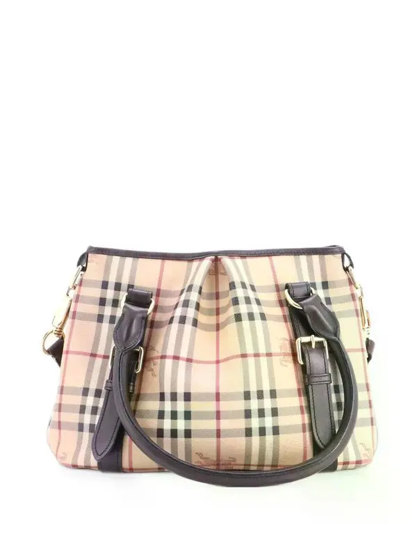 Burberry Northfield Convertible Tote Haymarket Coated Canvas Satchel - Brown