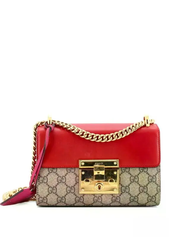 Gucci Padlock Shoulder Bag In Gg Coated Canvas And Leather - Red