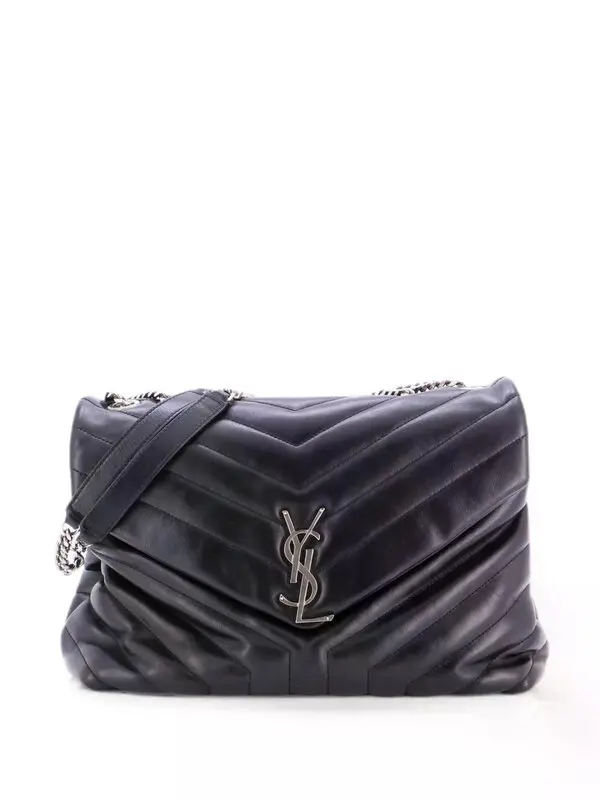 Saint Laurent Loulou Matelassé Chevron Leather Medium Shoulder Bag - Black