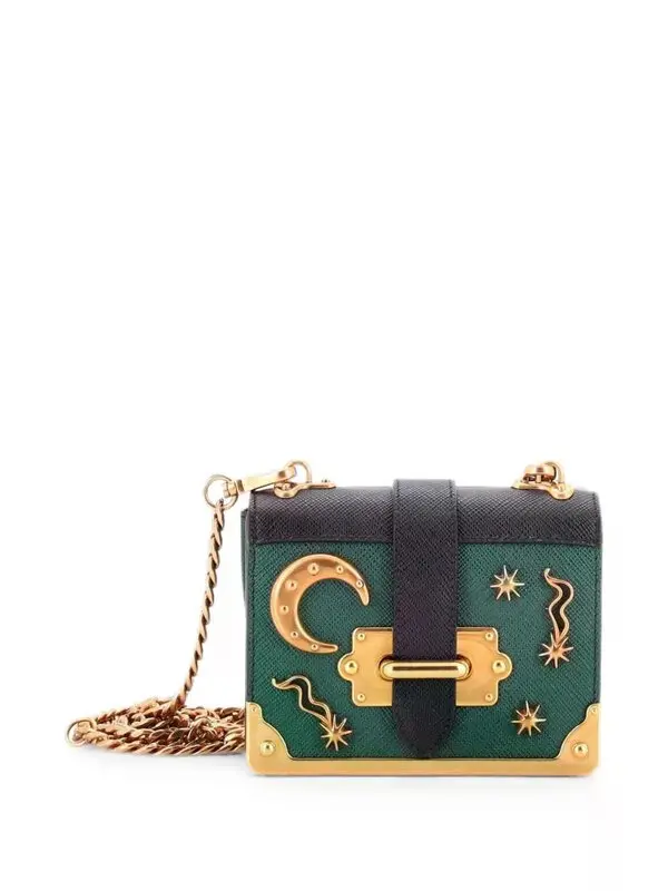 Prada Cahier Embellished Leather Micro Crossbody Bag - Black