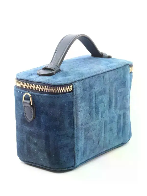 Fendi Ff Embossed Denim Vanity Bag Satchel - Blue
