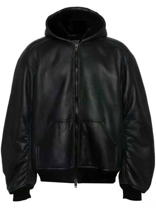 Balenciaga Hooded Leather Bomber Jacket
