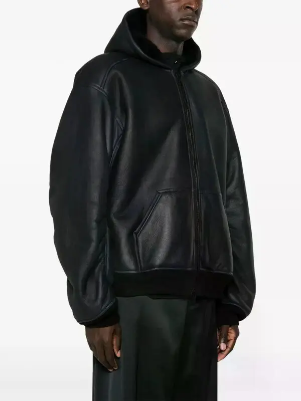 Balenciaga Hooded Leather Bomber Jacket
