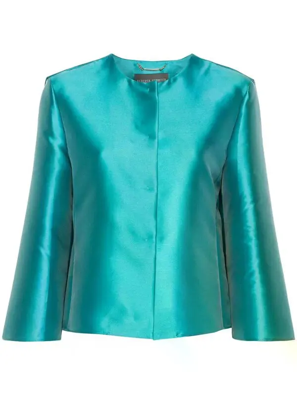 Alberta Ferretti Turquoise Satin Cropped Jacket - Blue