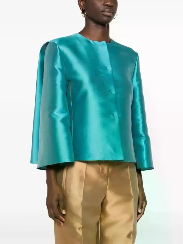 Alberta Ferretti Turquoise Satin Cropped Jacket - Blue
