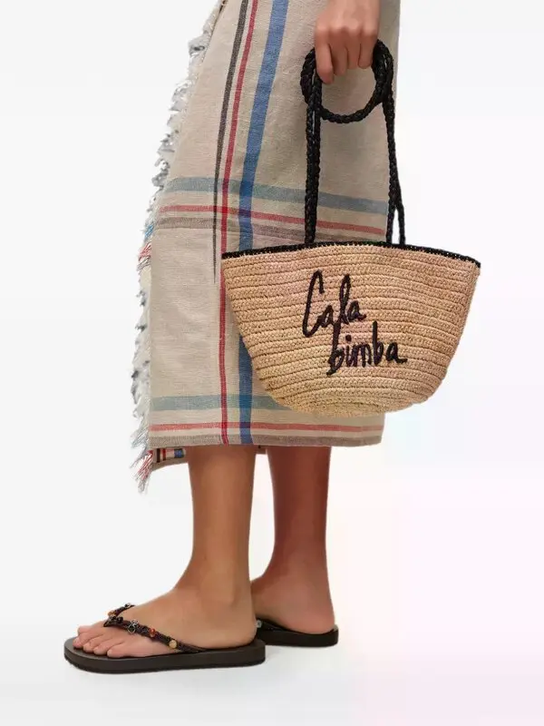 Bimba Y Lola Small Woven Shoulder Bag With Logo Embroidery - Neutrals