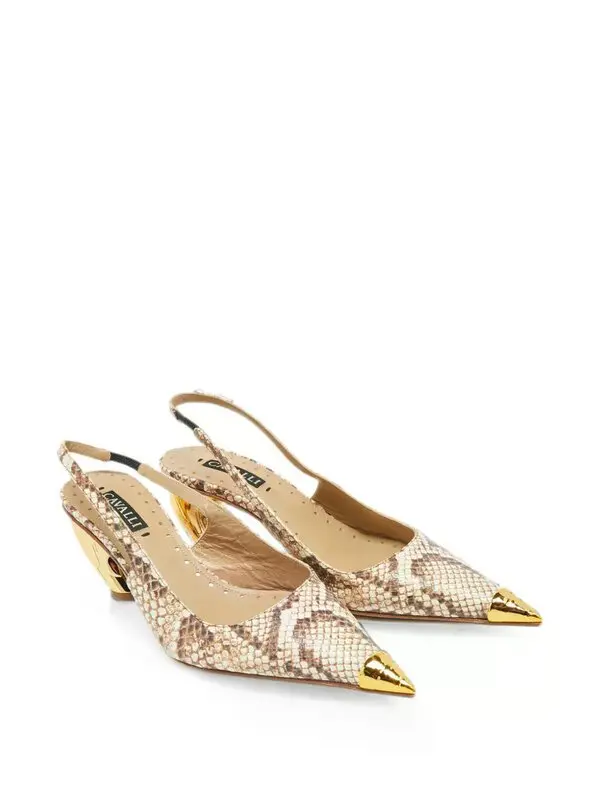Roberto Cavalli Python-embossed Leather Slingback Pumps