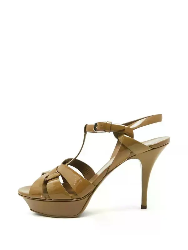 Saint Laurent Tribute Patent Leather Platform Sandals - Neutrals
