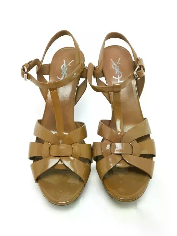 Saint Laurent Tribute Patent Leather Platform Sandals - Neutrals