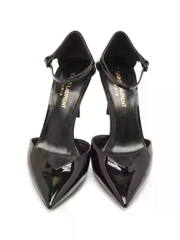 Saint Laurent Patent Leather Anouk Pumps With Ankle Strap