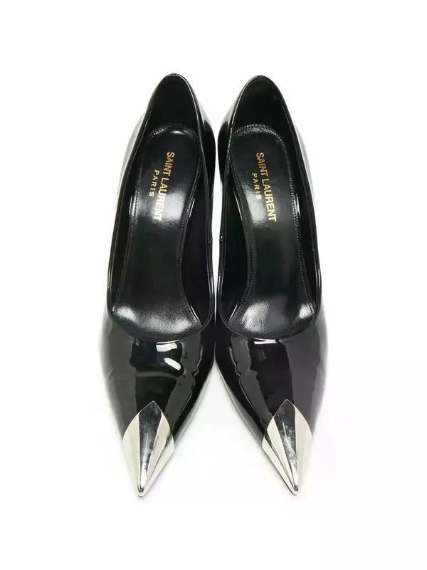 Saint Laurent Patent Leather Stiletto Pumps With Metal Toe Cap