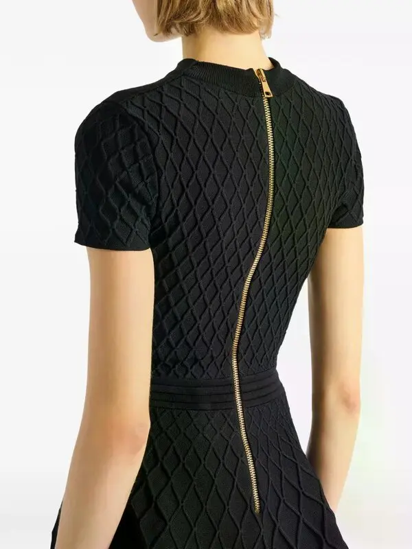 Balmain Flared Knit Dress With Gold Lion Head Buttons
