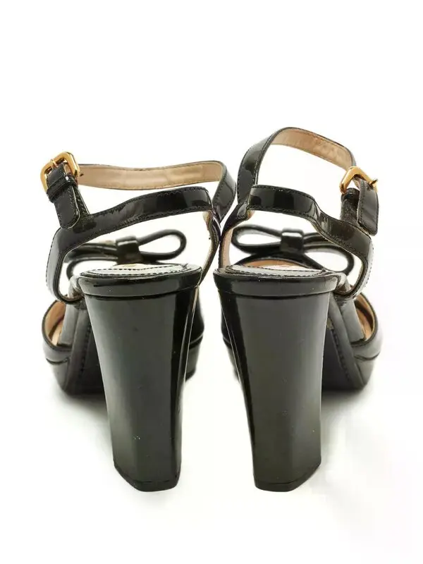 Prada Patent Leather Bow Detail High Block Heel Sandals