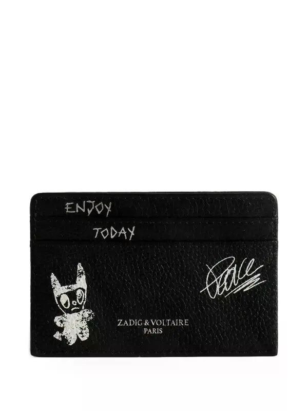 Zadig&Voltaire Graffiti-print Leather Cardholder - Black