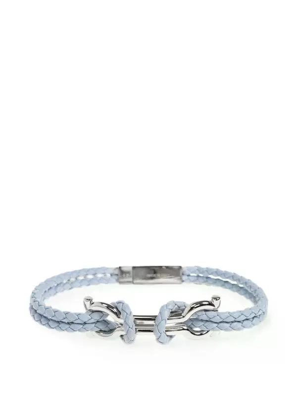 FERRAGAMO Gancini Braided Leather Bracelet - Blue