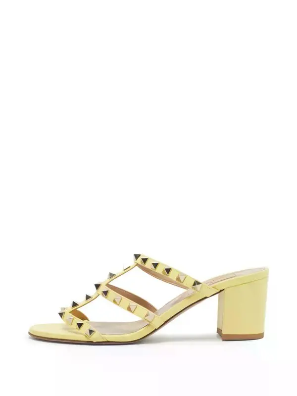 Valentino Garavani Rockstud Embellished Leather Slide Sandals - Yellow
