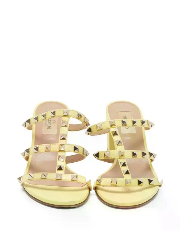 Valentino Garavani Rockstud Embellished Leather Slide Sandals - Yellow