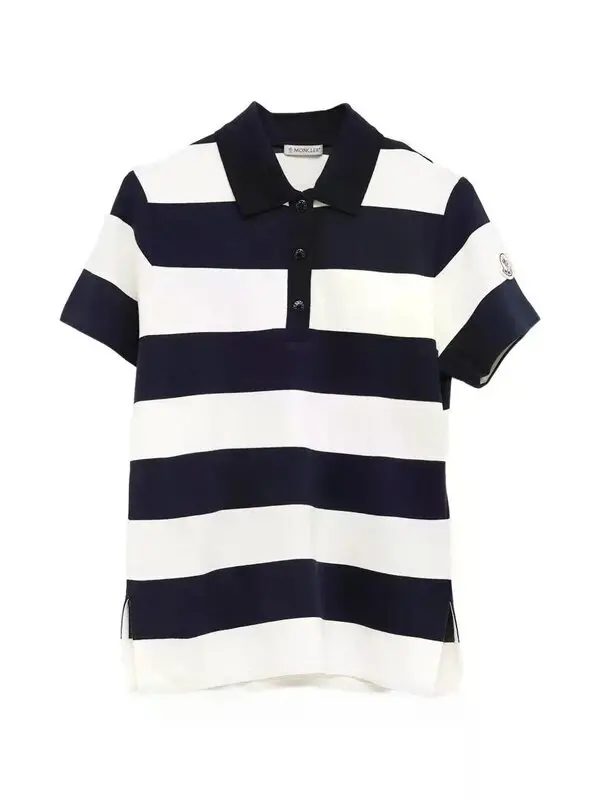 Moncler Striped Logo Patch Polo Shirt - Blue