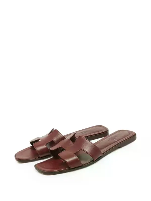 Hermès Oran Leather Slides - Red