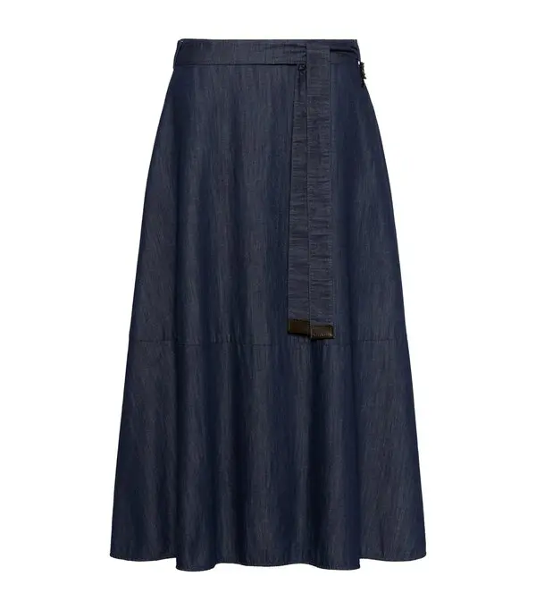 Max Mara Belted Denim Midi Skirt - Navy