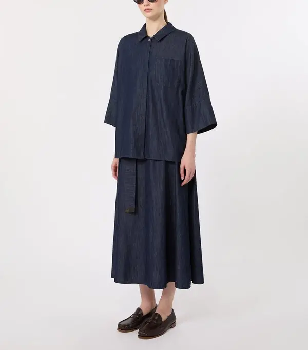 Max Mara Belted Denim Midi Skirt