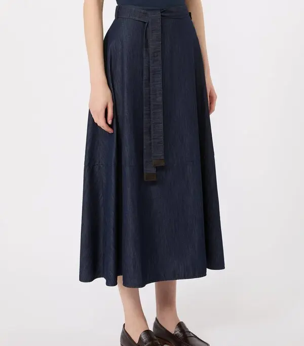 Max Mara Belted Denim Midi Skirt