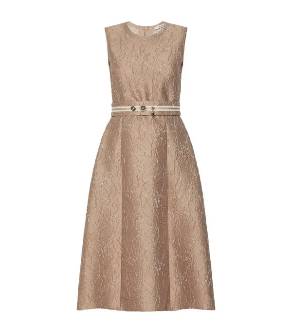 Max Mara Floral Jacquard Belted Midi Dress - Gold