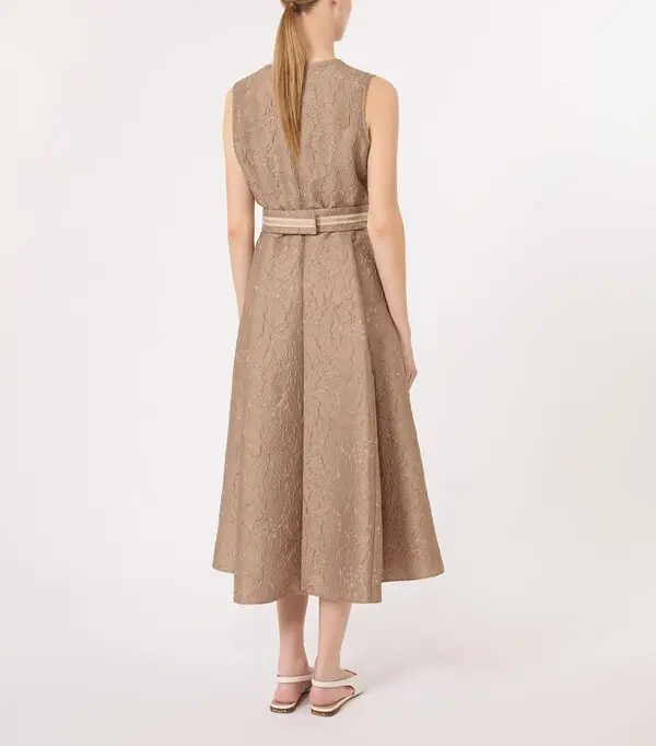 Max Mara Floral Jacquard Belted Midi Dress - Gold