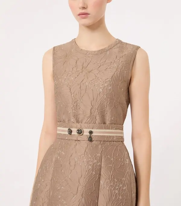 Max Mara Floral Jacquard Belted Midi Dress - Gold