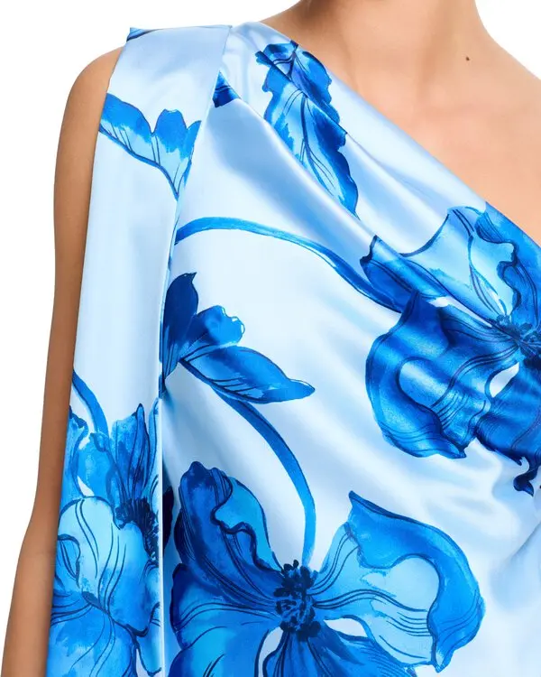 Aqua Long Satin One Shoulder Gown Exclusive