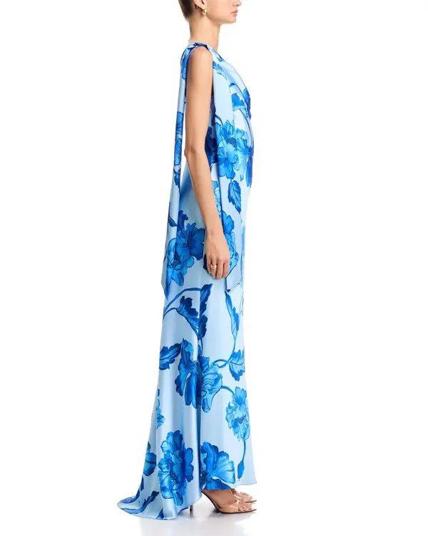 Aqua Long Satin One Shoulder Gown Exclusive