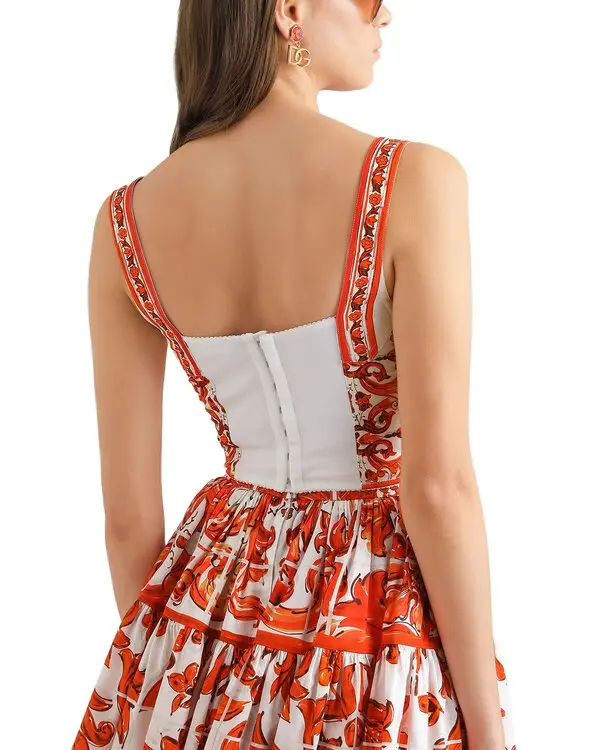 Dolce & Gabbana Majolica Print Charmeuse Bustier Top