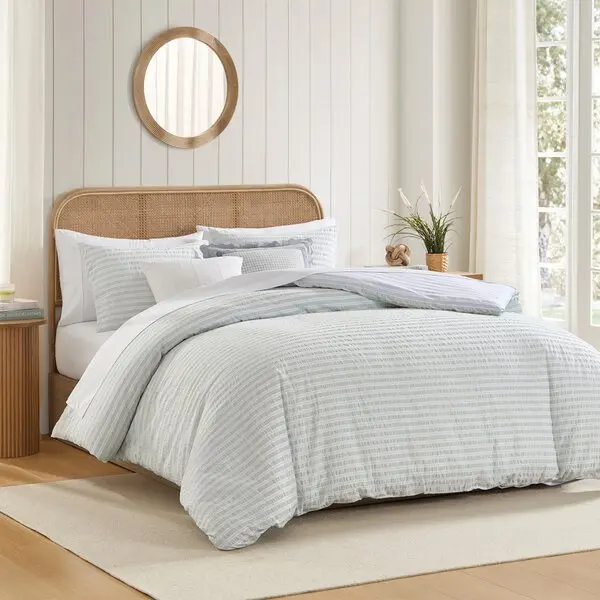 PERI HOME Seersucker Stripe 3-piece Comforter Set, Full/queen