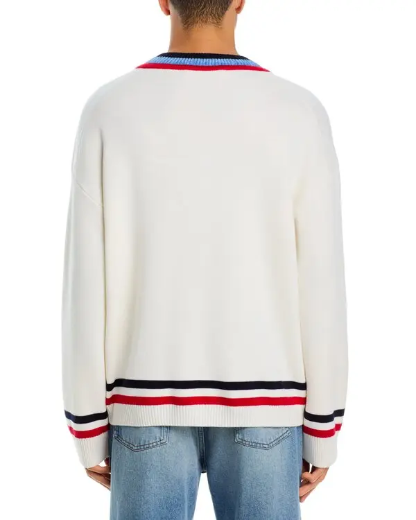Marni V Neck Stripe Logo Sweater