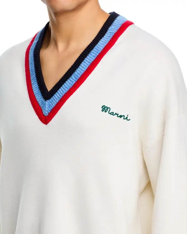 Marni V Neck Stripe Logo Sweater