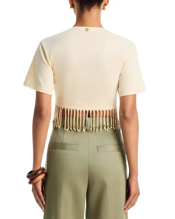 Rabanne Bead Embellished Fringe Top - Creme Anglaise