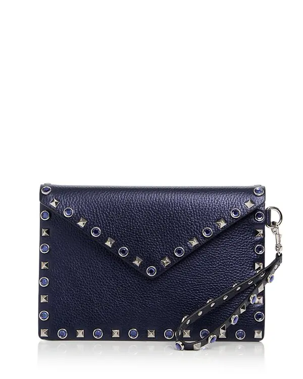 Valentino Garavani Rockstud Medium Leather Flat Pouch - Navy