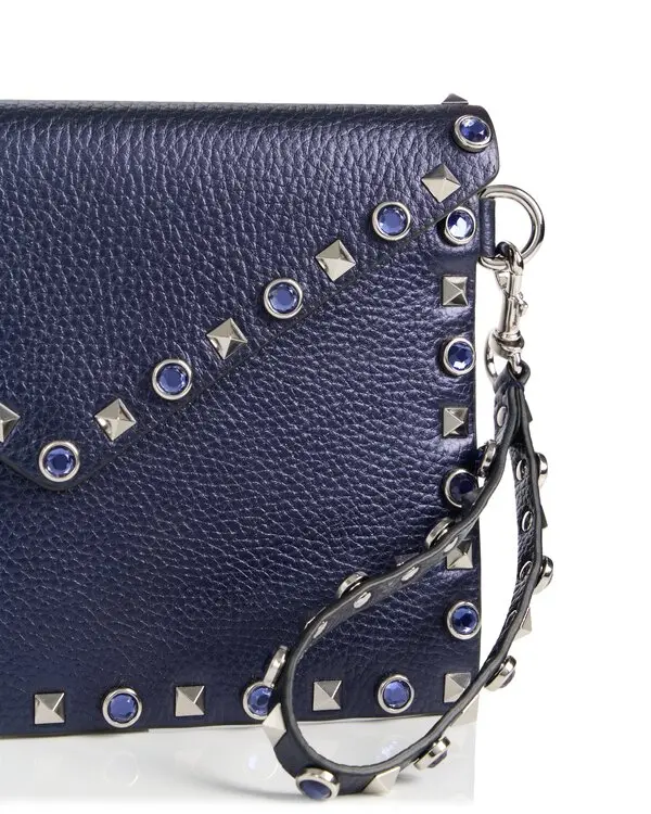 Valentino Garavani Rockstud Medium Leather Flat Pouch - Navy