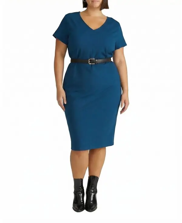 Universal Standard Plus Executive V Neck Ponte Dress - Deep Teal