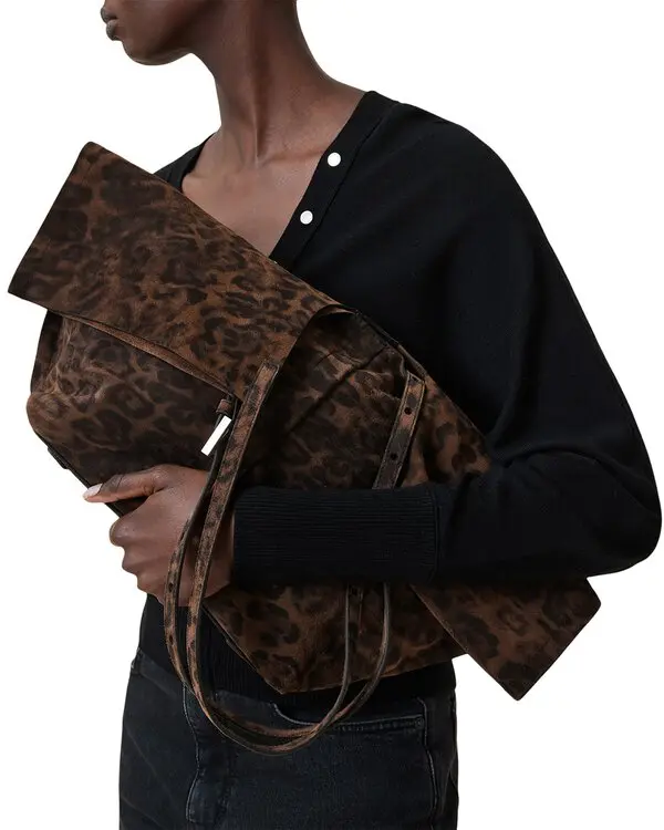 ALLSAINTS Ara Leopard Print Leather East/west Tote