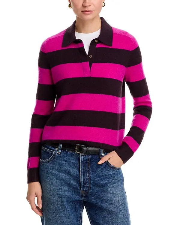 Bloomingdale'S Striped Polo Sweater - Dark Brown/beet Root