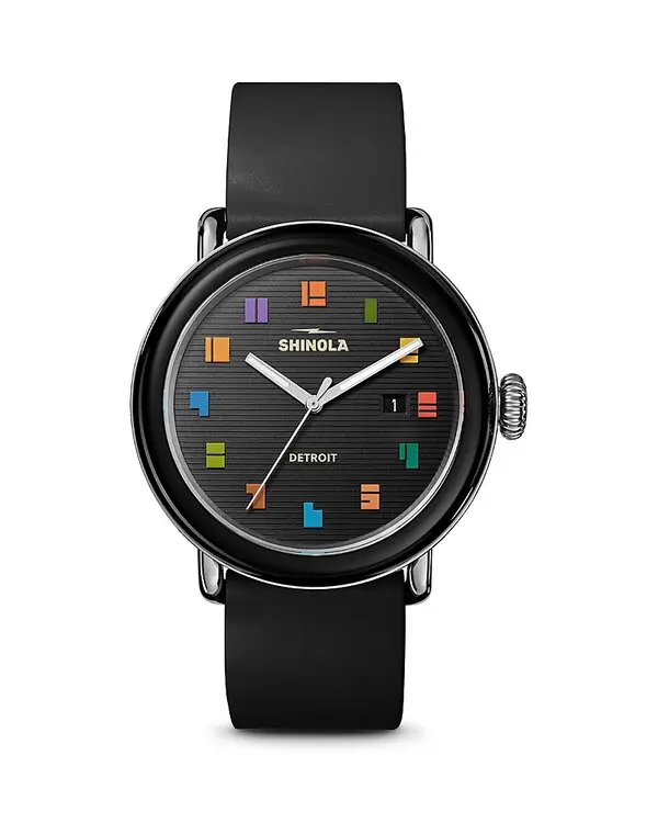 Shinola Runwell Detrola 41mm Rubber Strap Watch - Black/black