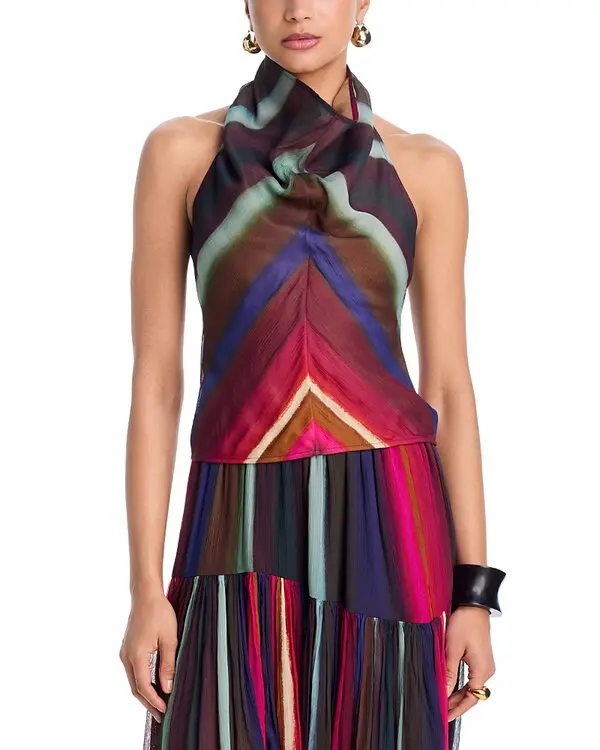 Christopher John Rogers Louie Stripe Cowl Neck Halter Top - Roux