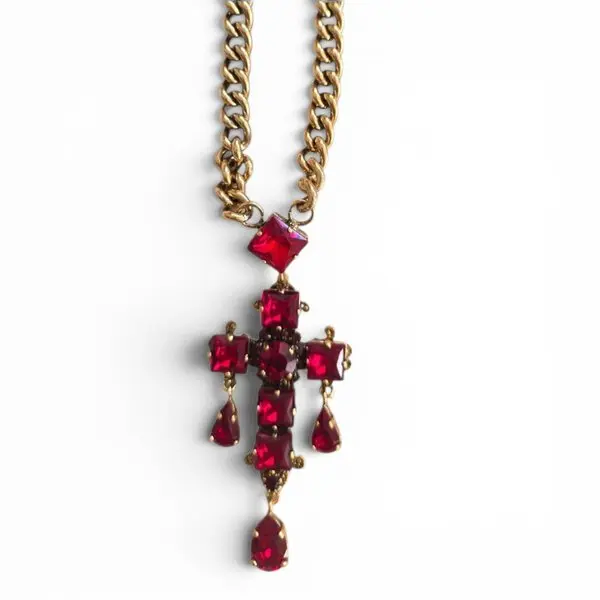 VSTYLE Sacred Art Ruby Cross Necklace