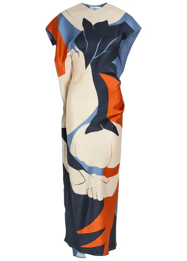 Victoria Beckham Printed Draped Satin Midi Dress - Multicoloured