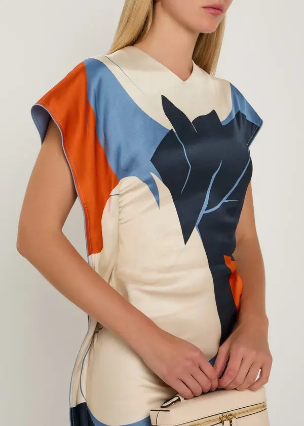 Victoria Beckham Printed Draped Satin Midi Dress - Multicoloured