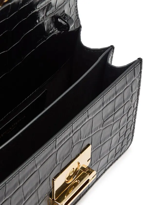 Victoria Beckham Dorian Small Crocodile-effect Patent Leather Top Handle Bag - Black