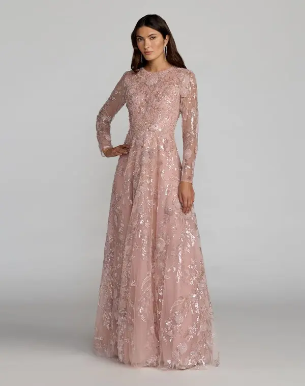 Mac Duggal Embellished Long Sleeve Evening Gown