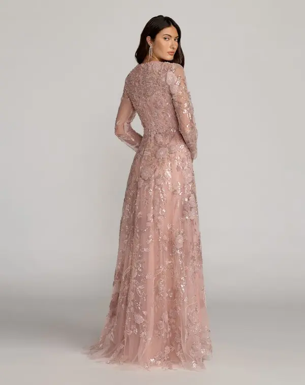 Mac Duggal Embellished Long Sleeve Evening Gown