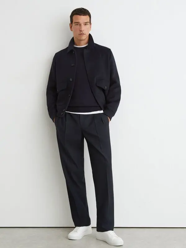 REISS Arden Relaxed Twill Drawstring Trousers - Navy